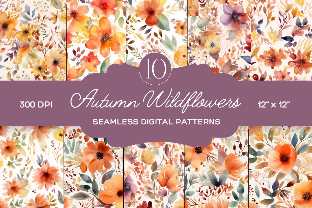 Autumn Floral Seamless Digital Paper, Fall Flowers Digital Paper ...