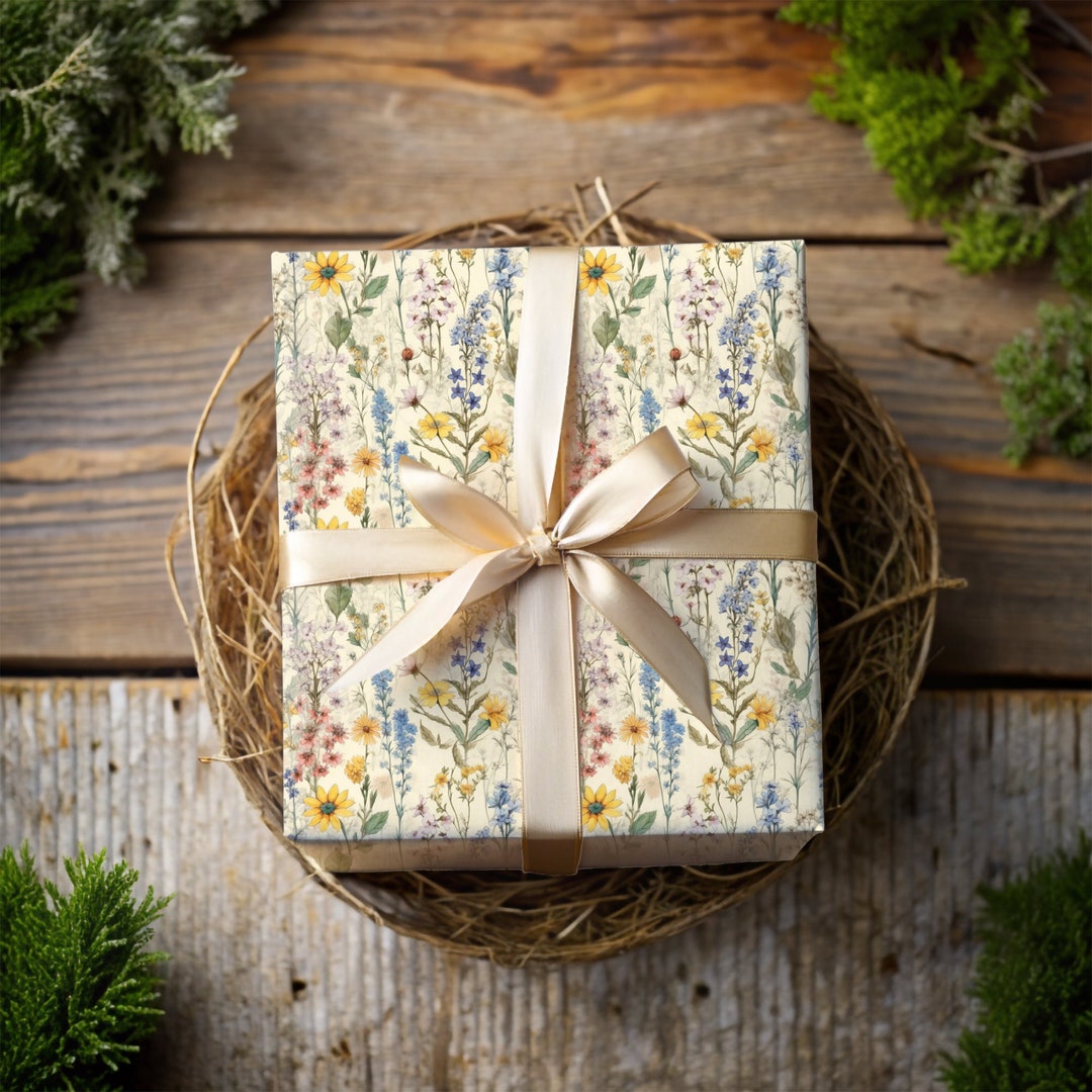 Vintage Wildflower Wrapping Paper | Boho Floral Wrapping Paper | Flower ...