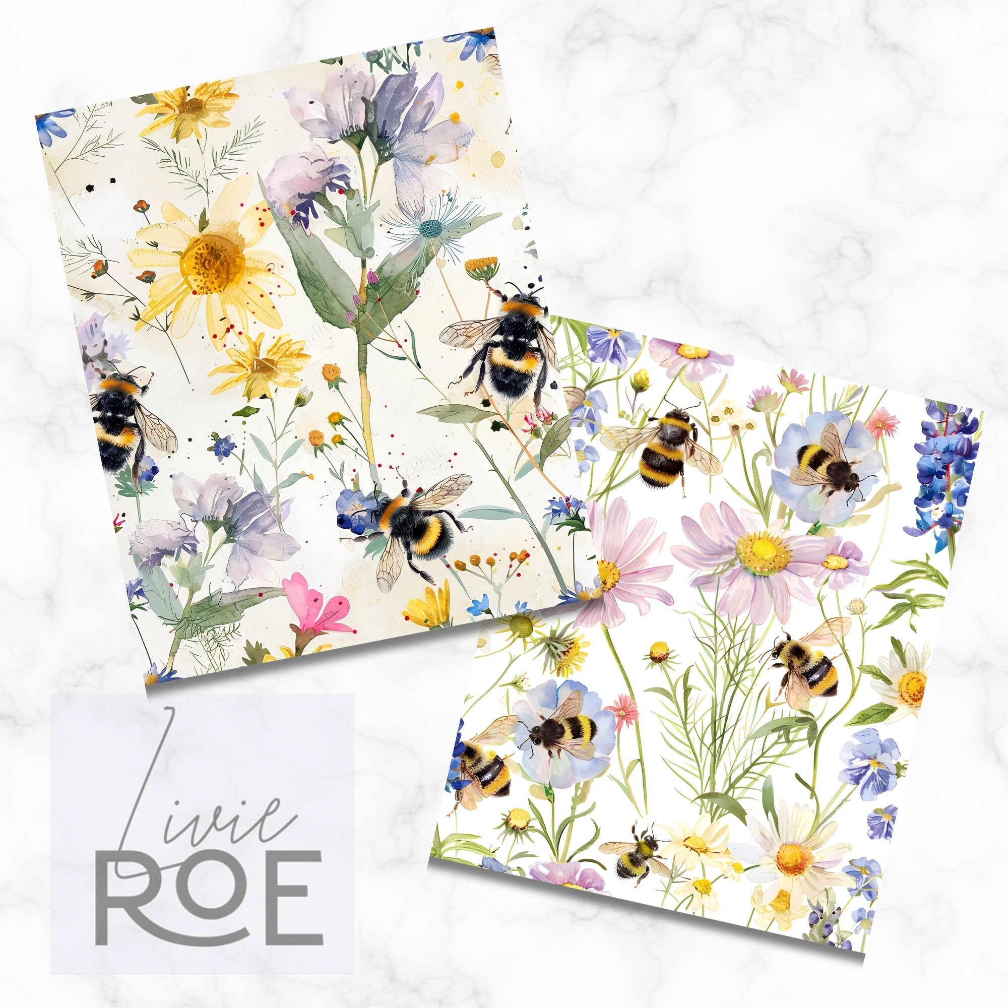 Wildflower Bumblebee Seamless Digital Paper Seamless Digital Patterns ...