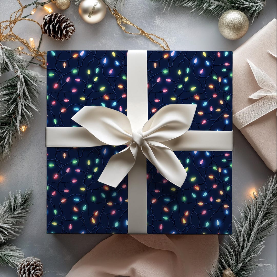 Twinkling Lights Christmas Wrapping Paper: Blue Christmas Gift Wrap ...