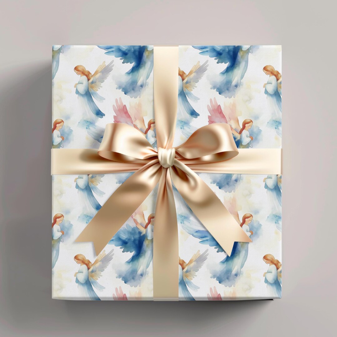 Wrapping Paper: Illustrated Angels Elegant Holiday Gift Wrap Roll, Chic ...