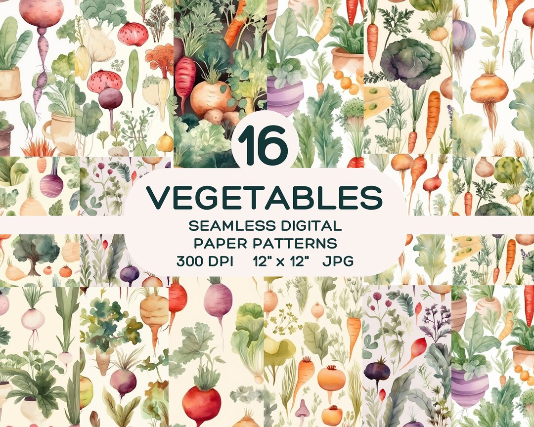Seamless Vegetable Digital Paper | Scrapbook Paper | Vegetable Patterns ...