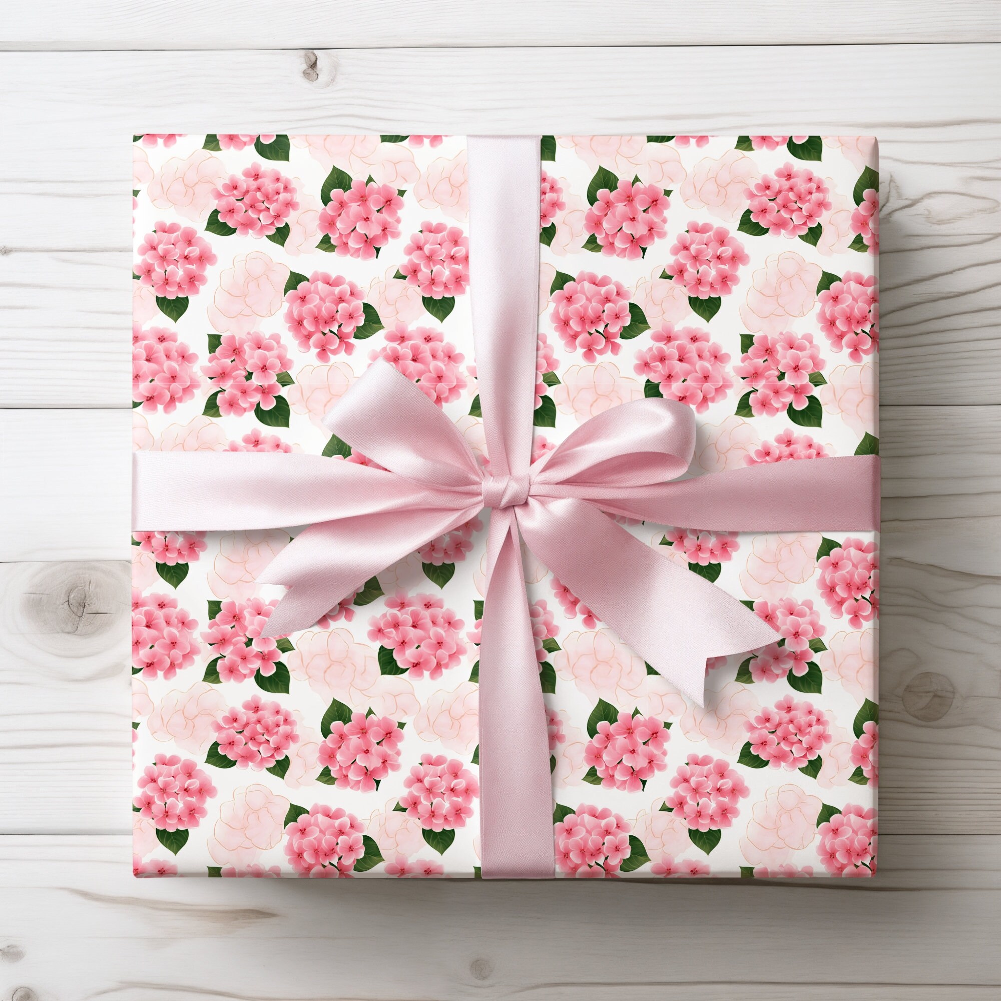 Pink Hydrangeas Wrapping Paper Premium Gift Wrap Floral Gift Wrap 2 ...