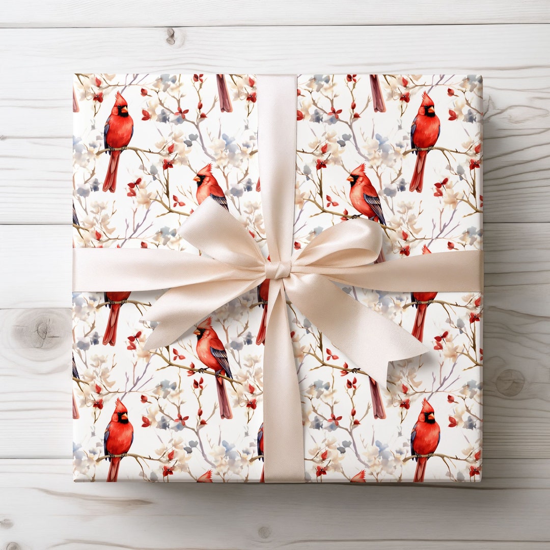 Red Cardinal Christmas Wrapping Paper Festive Holiday Gift Wrap Gift ...