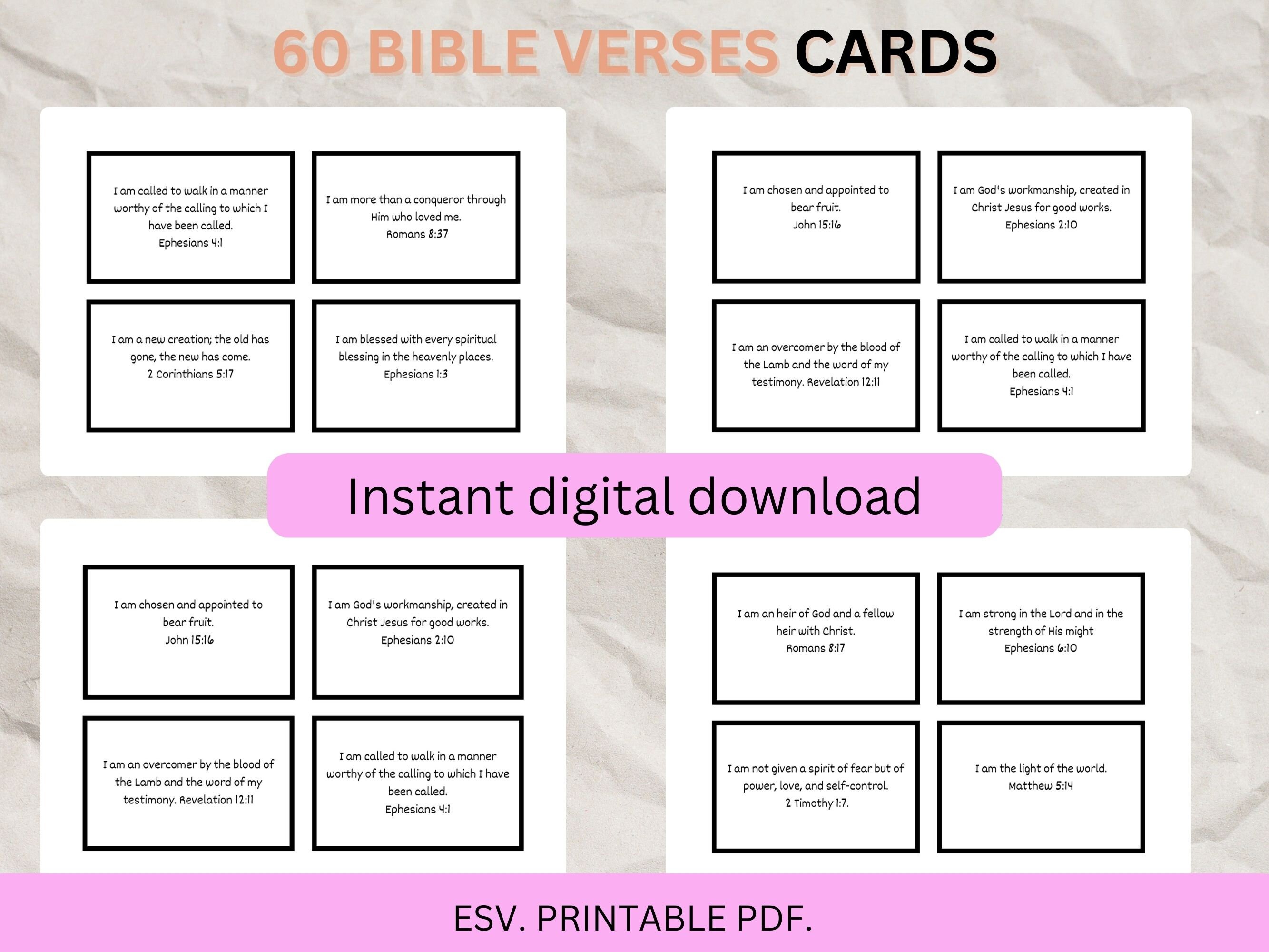 60 Encouraging Verse Cards, Printable, Bible Study Printable, Scripture ...