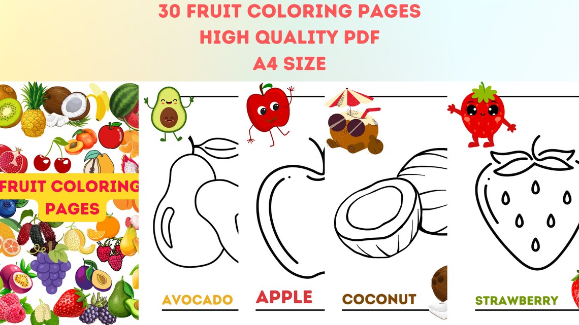 Fruit Coloring Book for Kids – 30 Fun Pages – Printable Activity Book ...