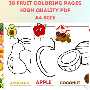 Cute and Engaging Printable Digital Fruit Coloring Book 30 Pages A4 ...