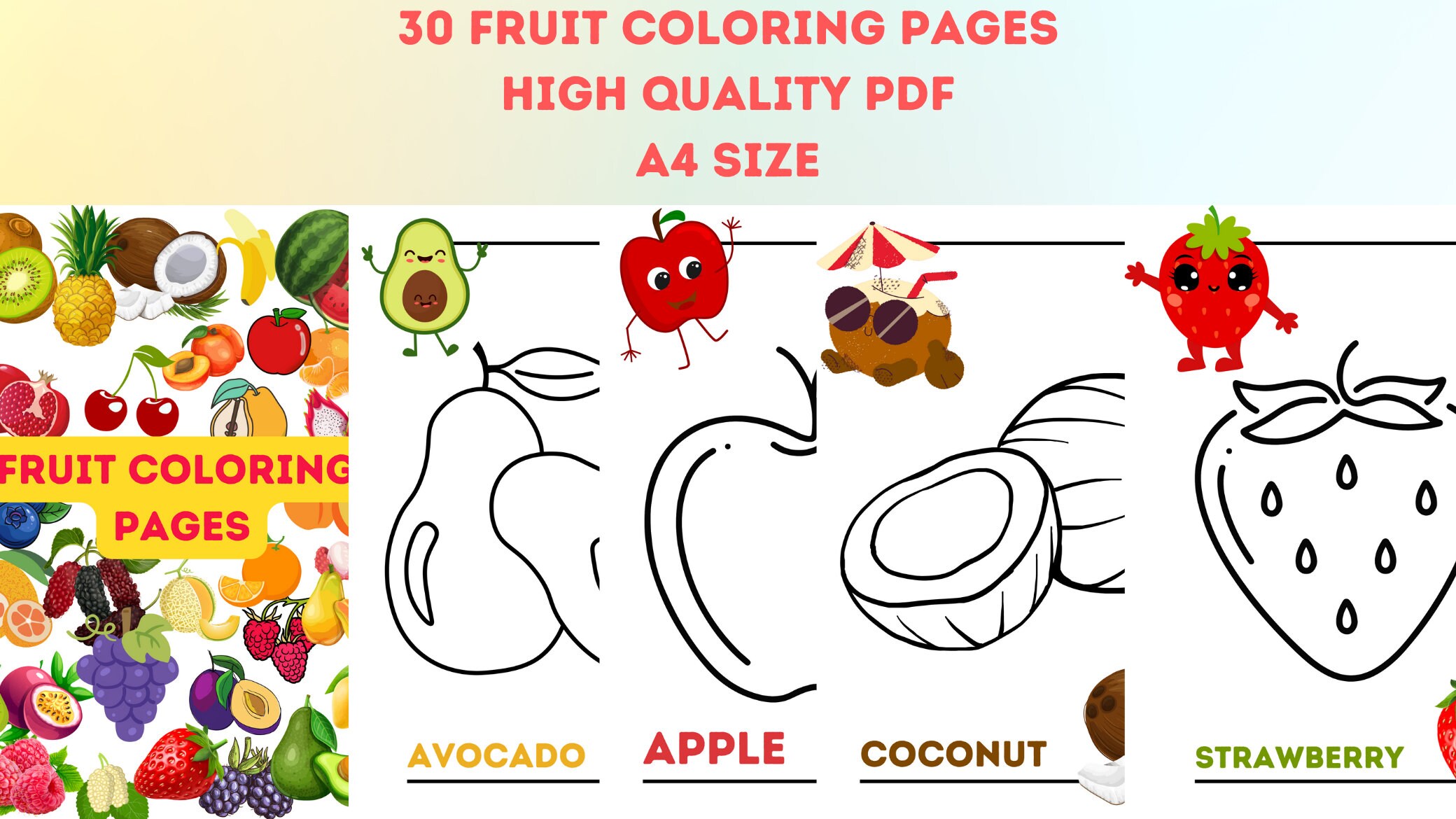 Fruit Coloring Book for Kids – 30 Fun Pages – Printable Activity Book ...