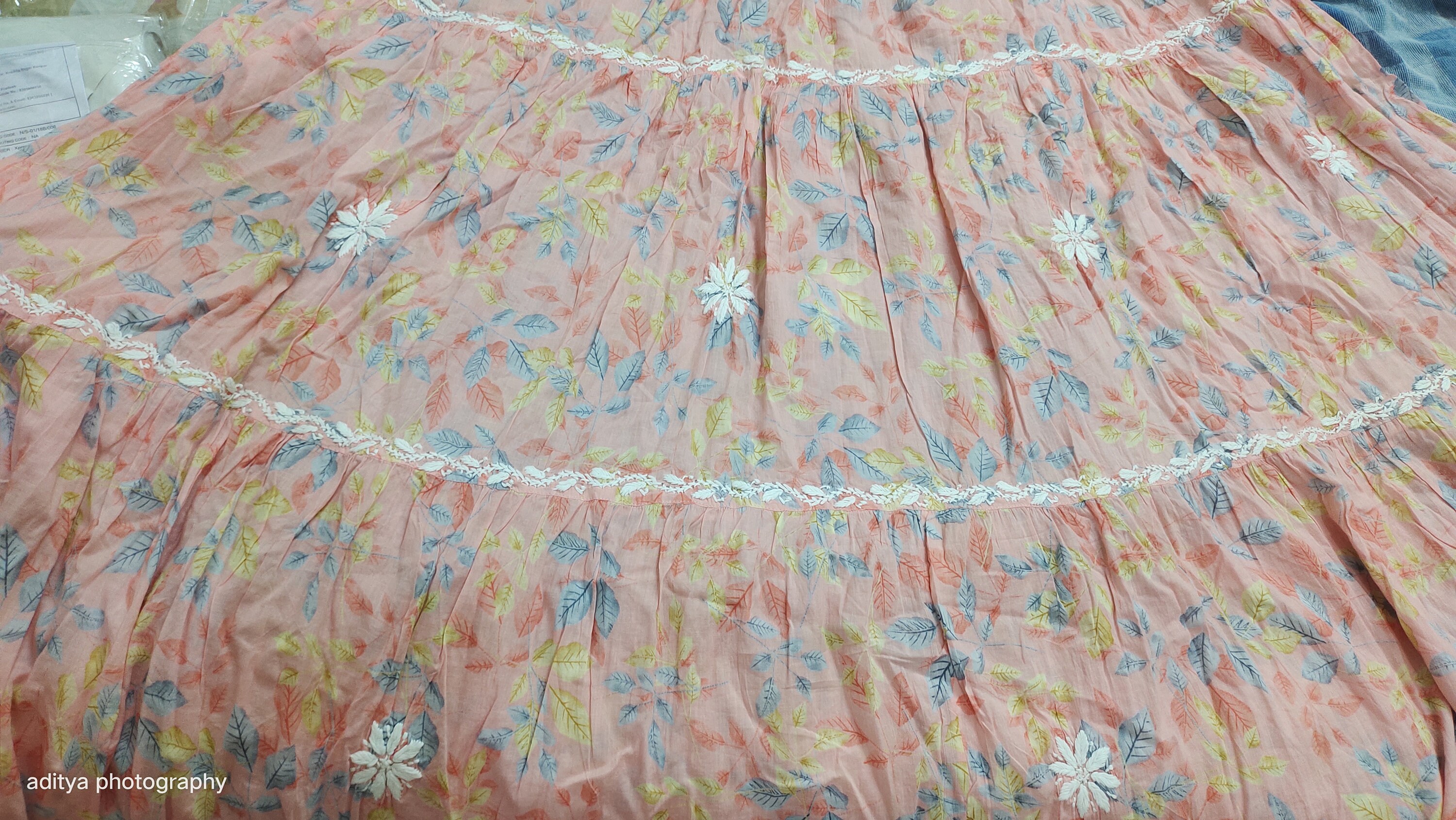 Pink Chikankari Gown, Mal Mal Print Fabric With Beautiful Flare. Soft ...
