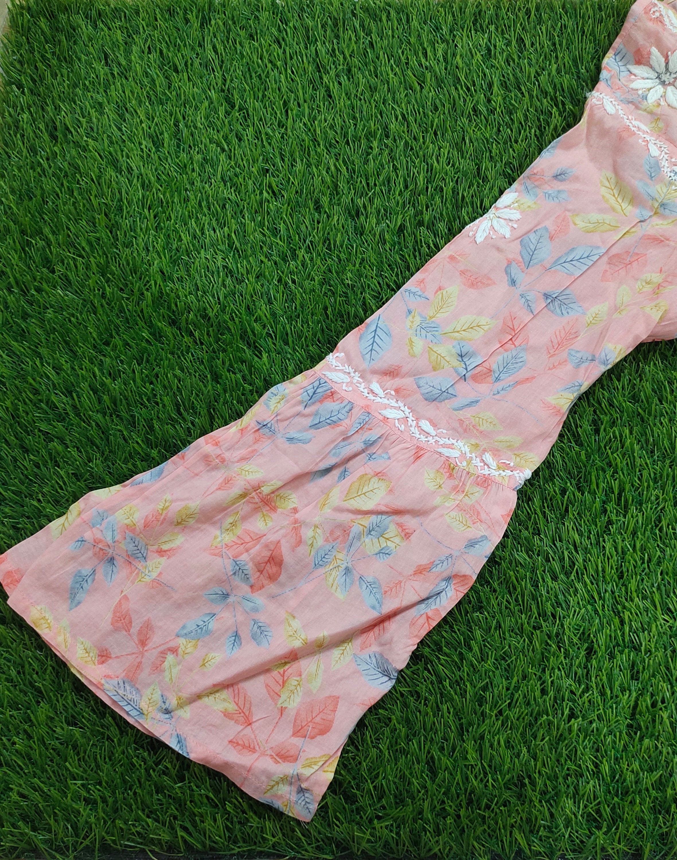 Pink Chikankari Gown, Mal Mal Print Fabric With Beautiful Flare. Soft ...