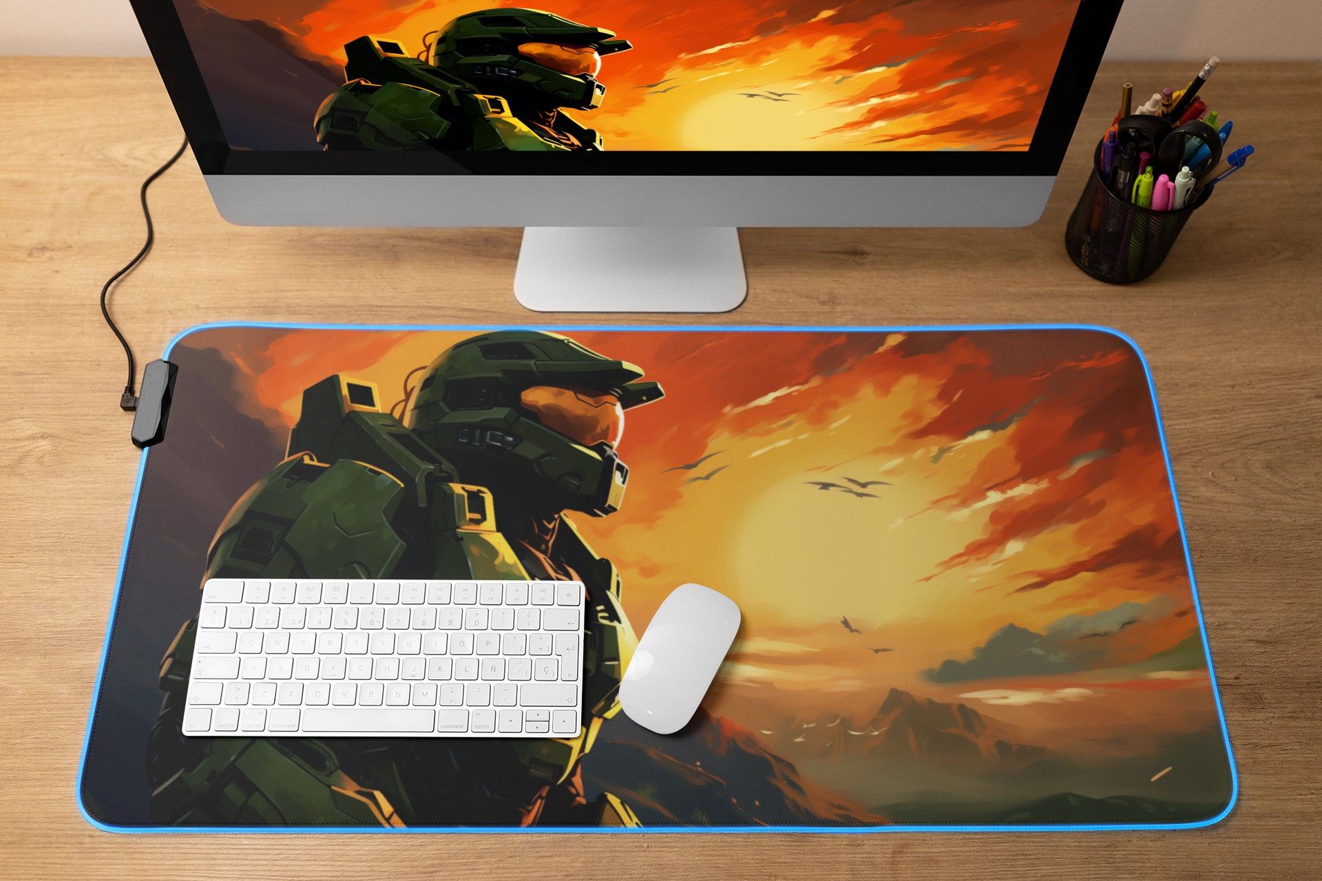 LED Master Chief Gaming Mat Large Halo Gaming Mousepad, PC Gaming Setup ...