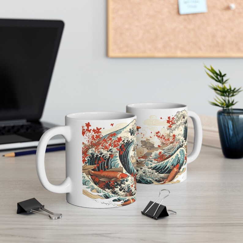 Hokusai's the Great Wave With Majestic Koi Fish Coffee Japanese Art Mug ...