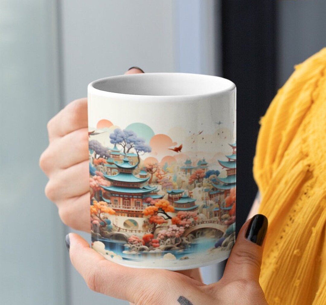 Colorful Ancient Tokyo Woodblock Print Style Coffee Mug | Bright and ...