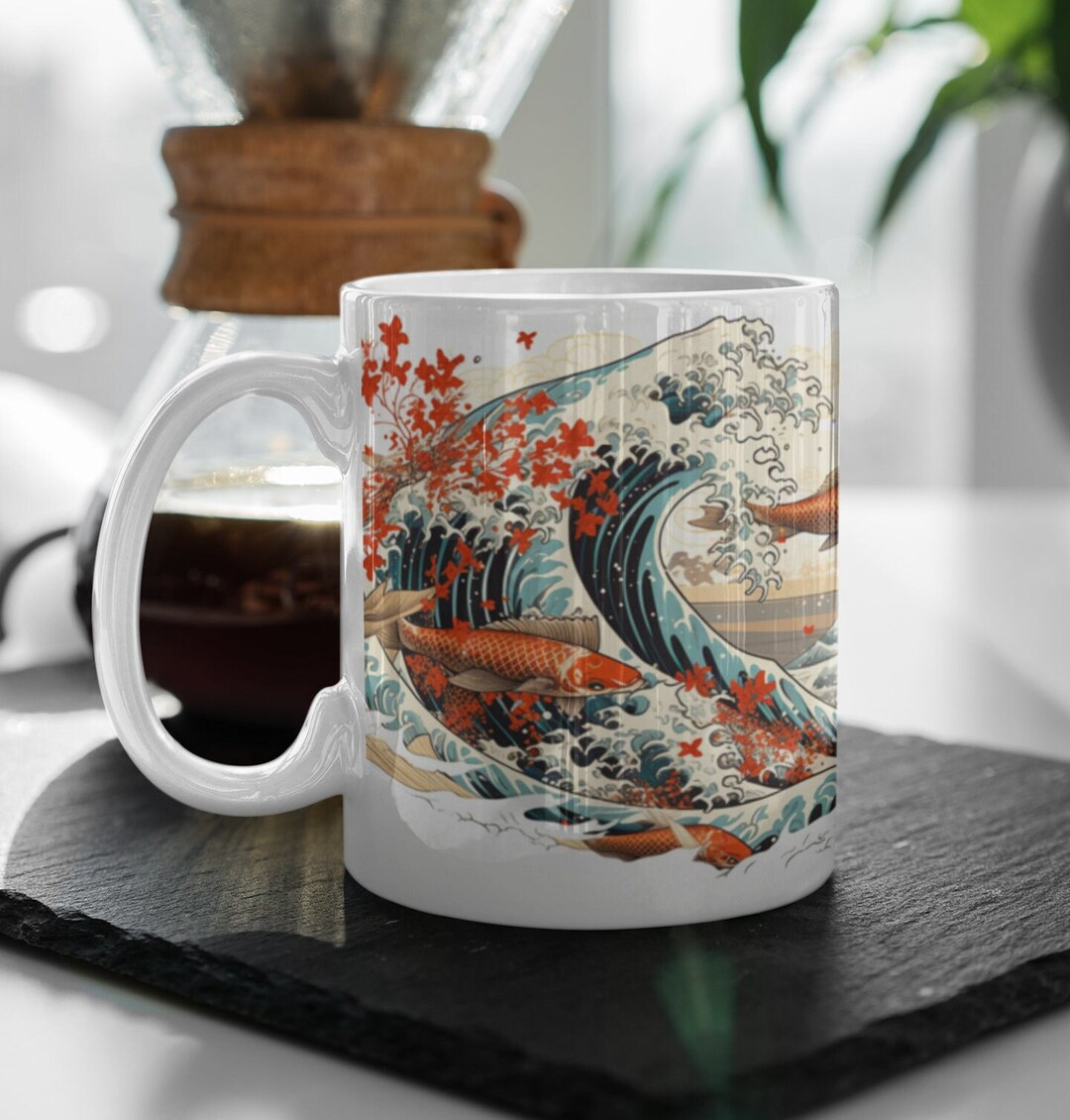 Hokusai's the Great Wave With Majestic Koi Fish Coffee Japanese Art Mug ...