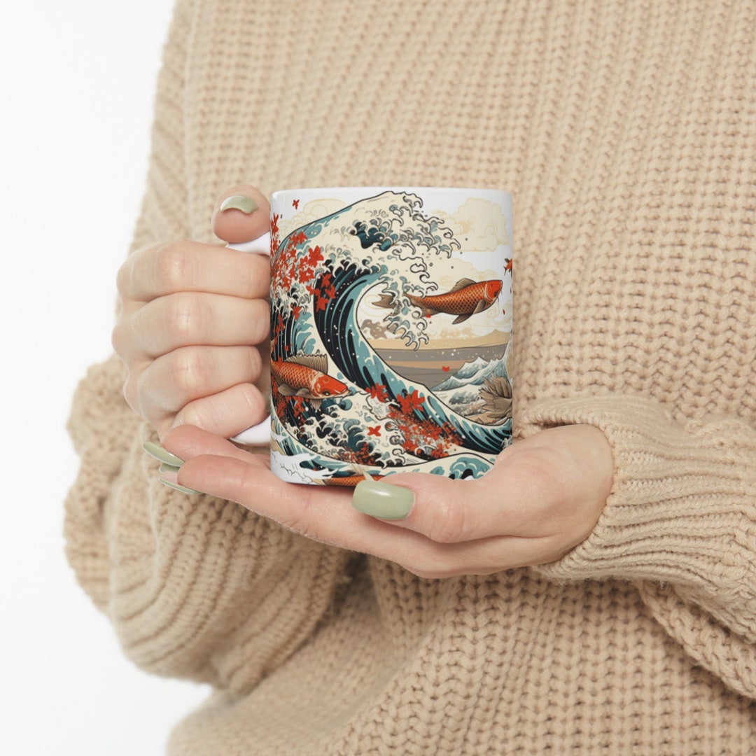 Hokusai's the Great Wave With Majestic Koi Fish Coffee - Etsy