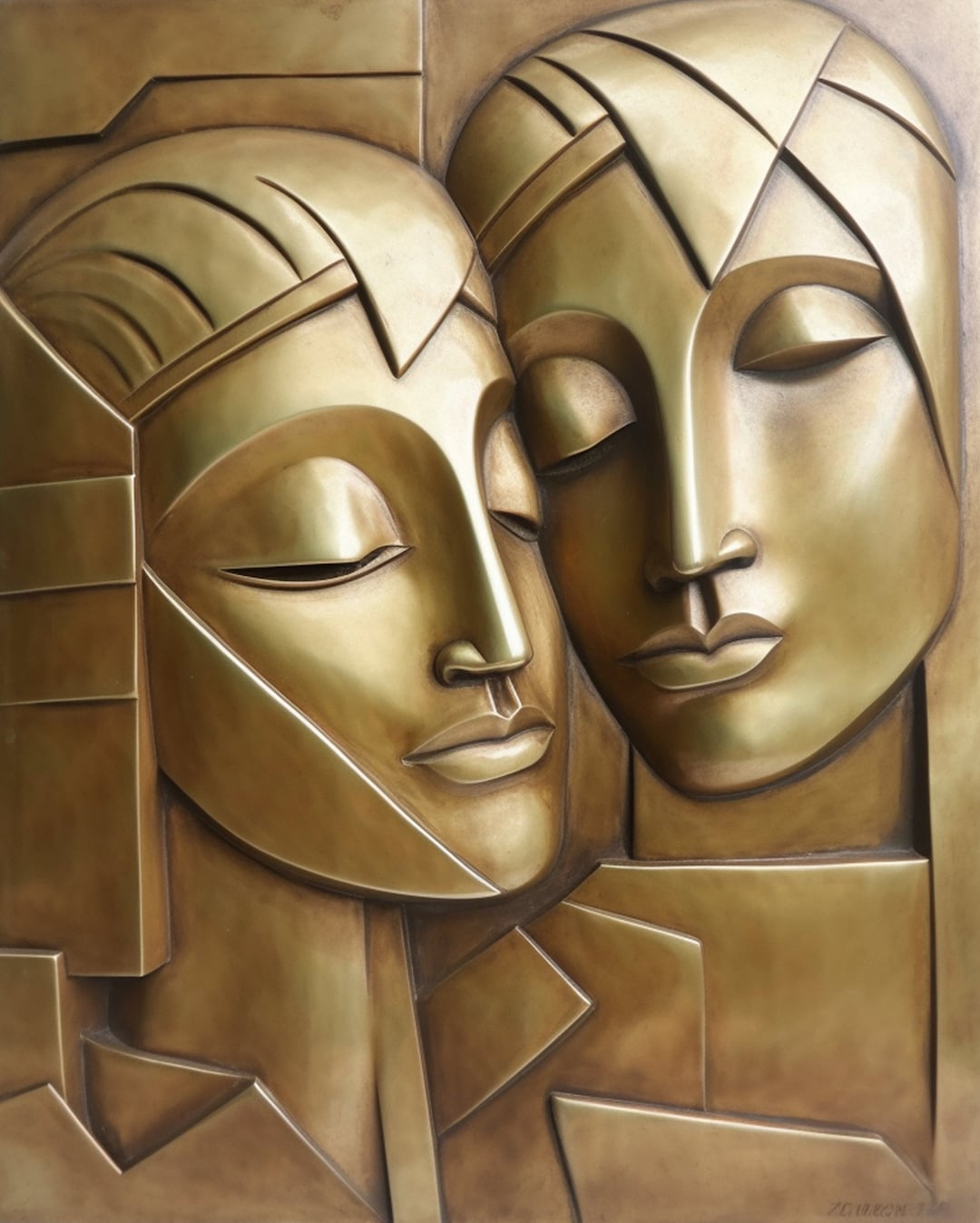 Art Deco Cubist Friends Cheek to Cheek in Bas-relief - Etsy