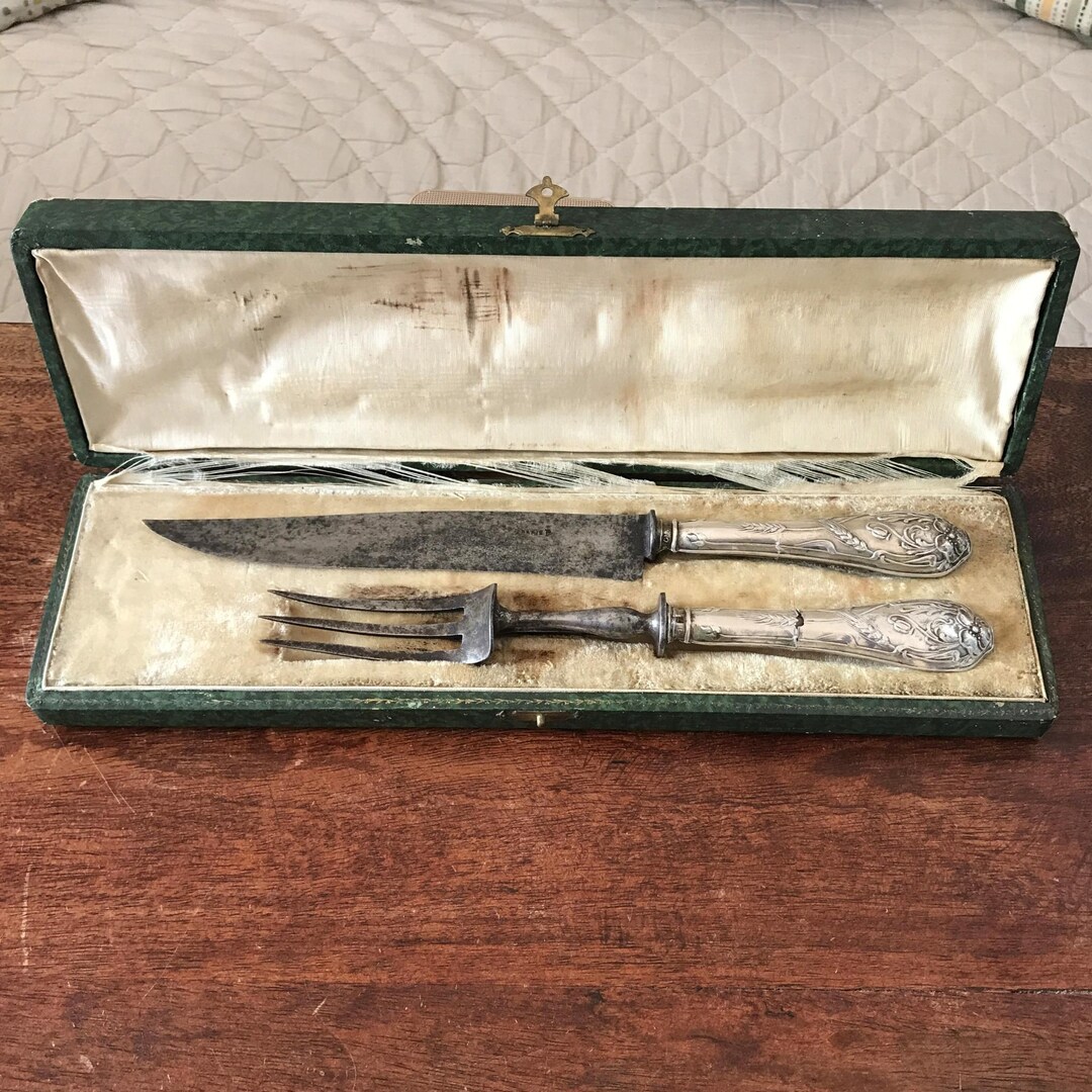 Silver-plated Metal Serving Cutlery Set: Knife and Fork - Etsy