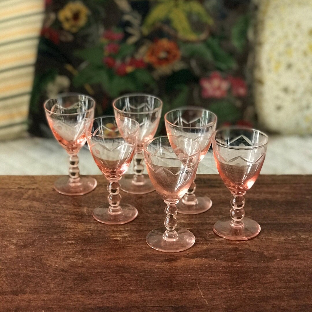 Set of 6 Pink Cut Crystal Wine Glasses - Etsy