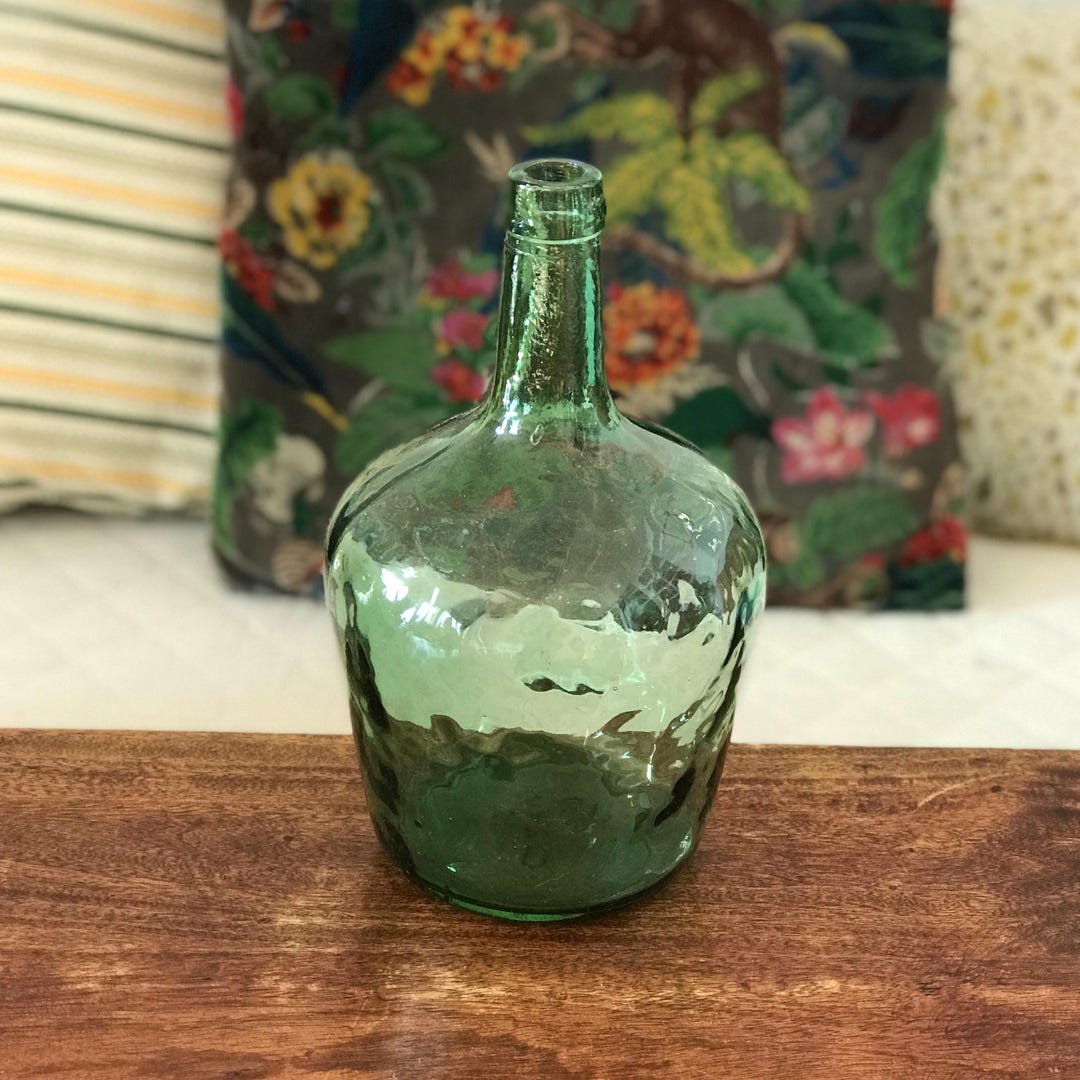 Vintage Decorative 2 Liter Green Molded Glass Demijohn Bottle - Etsy