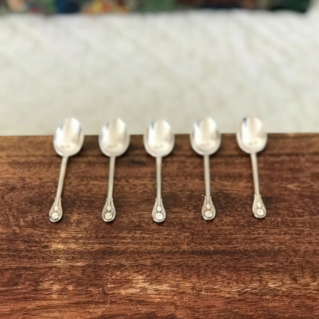 Set of 5 Silver-plated Mocha Spoons With Leaf Decoration - Etsy