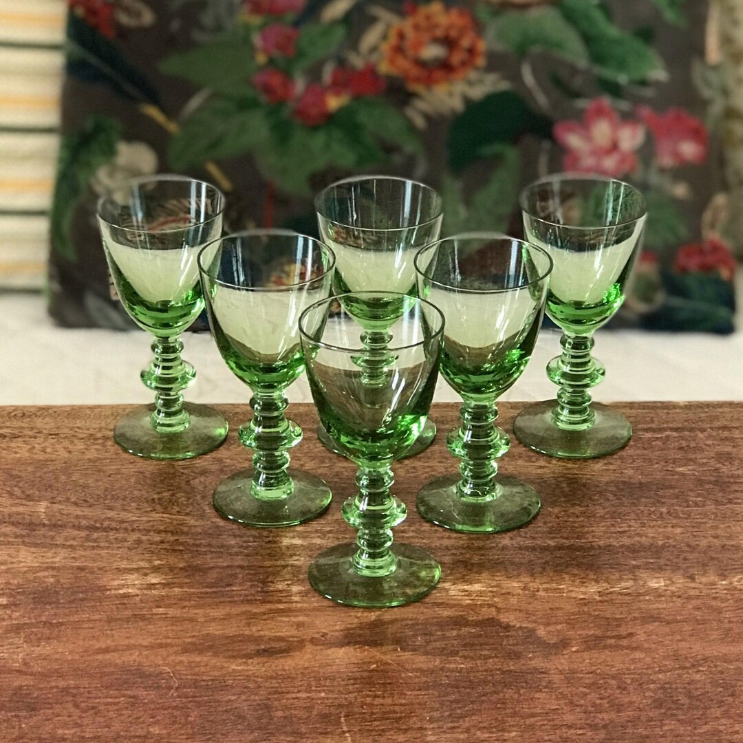 Set of 6 Green Crystal Stemmed Digestif Glasses - Etsy UK