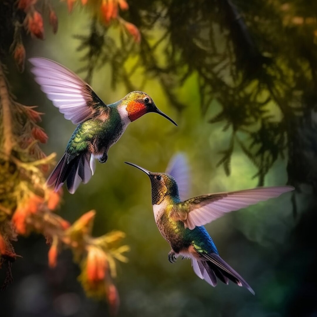 AI Art Hummingbirds Playing Together - Etsy