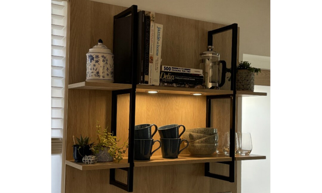 Modern Open Black Powder Coated Steel Shelving 760 X 220 Mm Kitchen ...