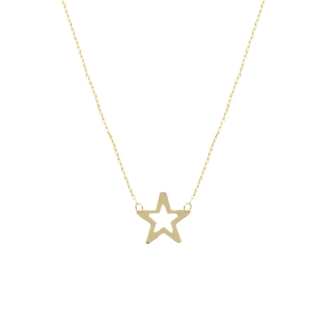 14K Yellow Gold Star Necklace /solid Gold Chain / Star Necklace /14k ...