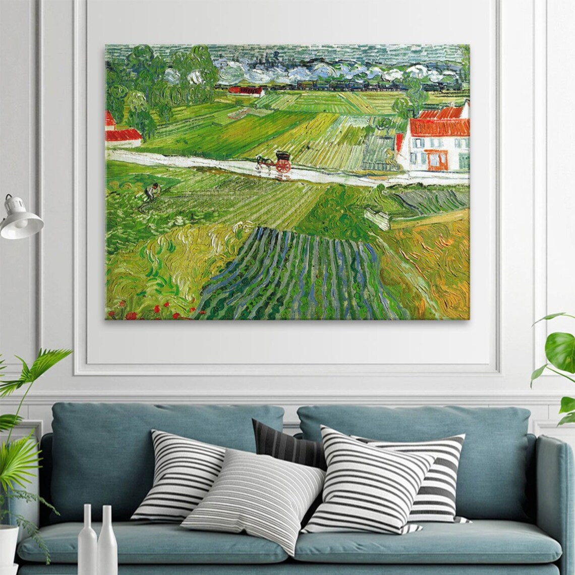 Horse Cart and Train Landscape 1890 by Vincent Van Gogh Canvas Wall Art ...