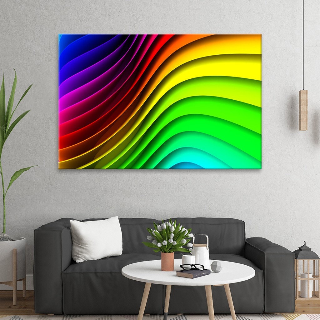 Rainbow Waves Canvas Wall Art - Etsy