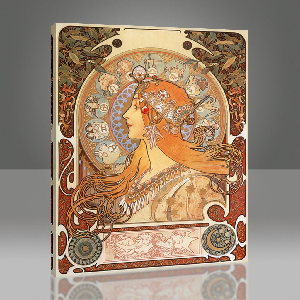 Alphonse Mucha La Plume Zodiac Canvas Wall Art, Mucha Paintings, Art ...
