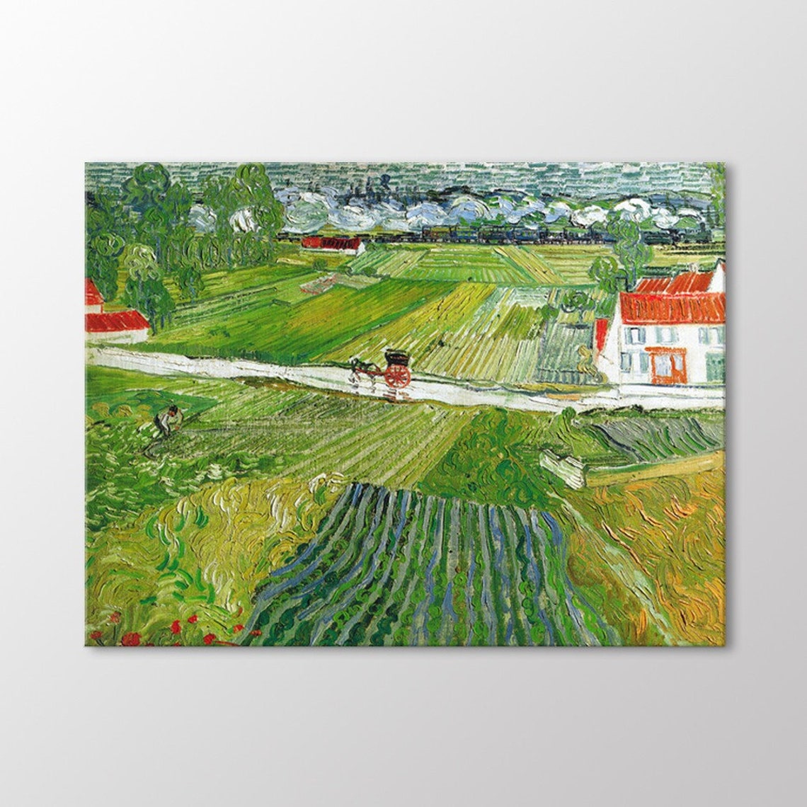 Horse Cart and Train Landscape 1890 by Vincent Van Gogh Canvas Wall Art ...