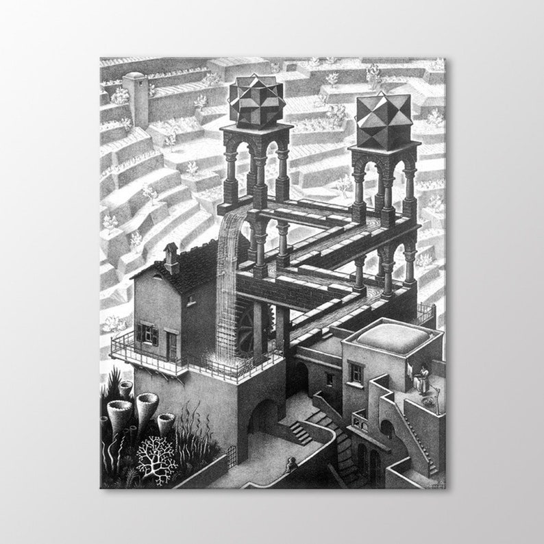 Waterfall by M.C. Escher Canvas Wall Art, Optical Illusion Abstract ...