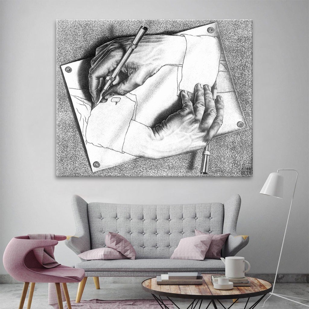 Drawing Hands by M.C. Escher Canvas Wall Art, Surreal Hand Drawing ...