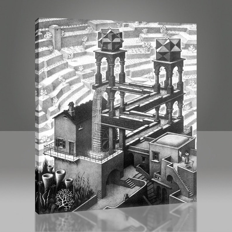 Waterfall by M.C. Escher Canvas Wall Art, Optical Illusion Abstract ...