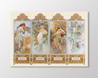 Alphonse Mucha Wall Art, the Seasons Framed Canvas, Famous Wall Art ...