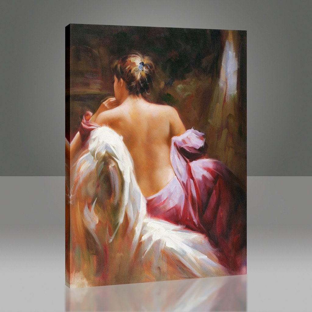 Nude Woman Canvas Wall Art Naked Model Art Print Women With Pink