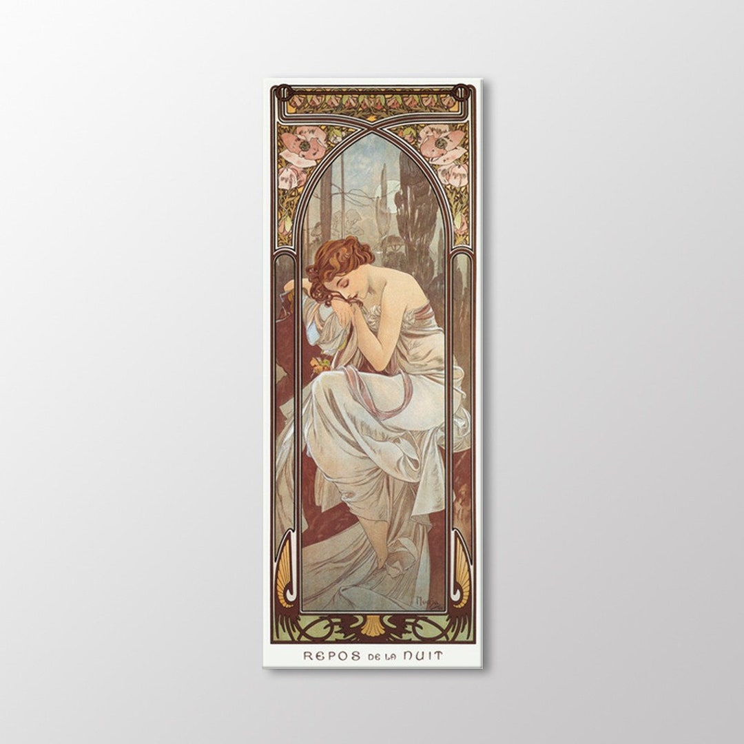 Nights Rest by Alphonse Mucha Canvas Wall Art 30x80 CM - Etsy