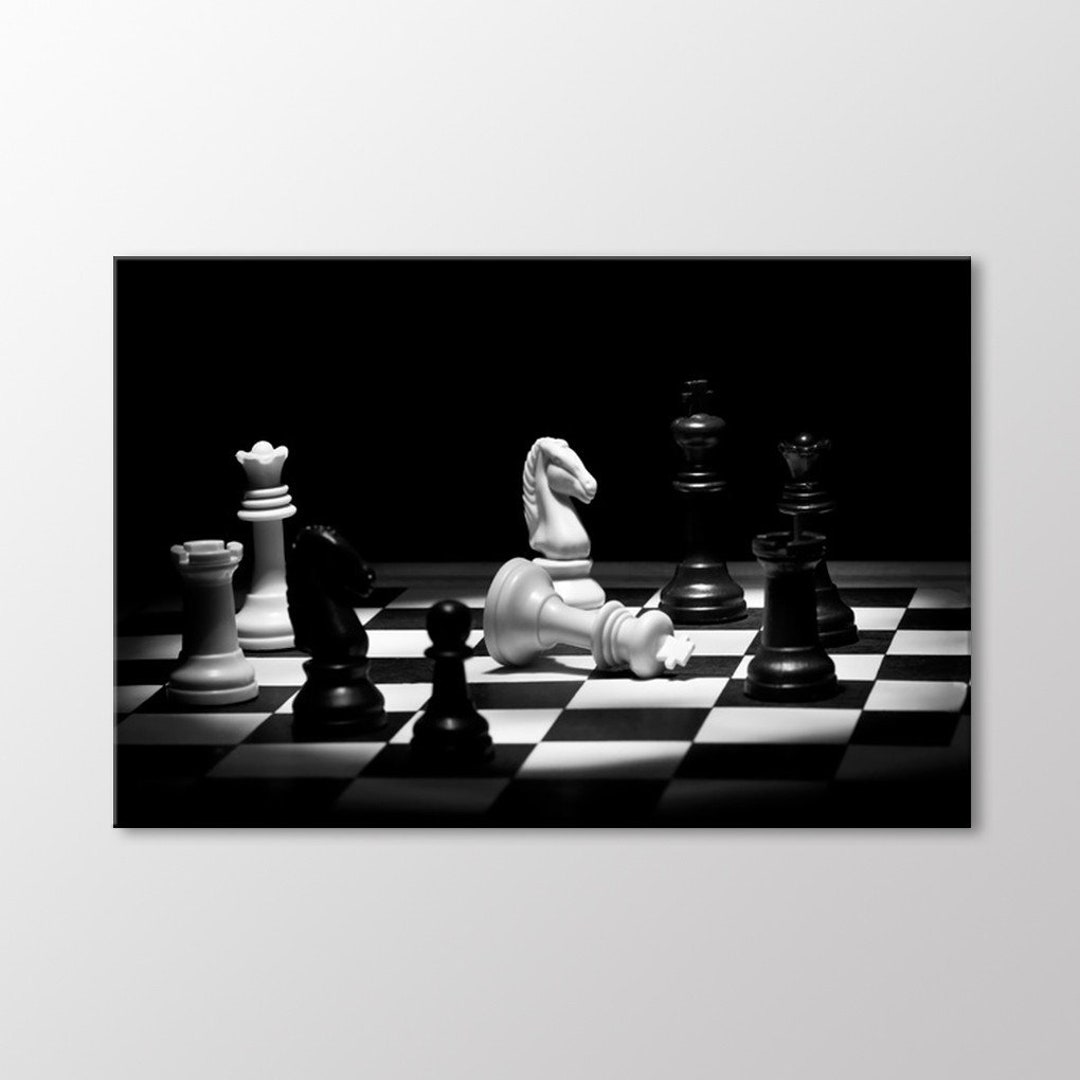 Checkmate Chess Canvas Wall Art, Black and White Art Print, Mancave ...
