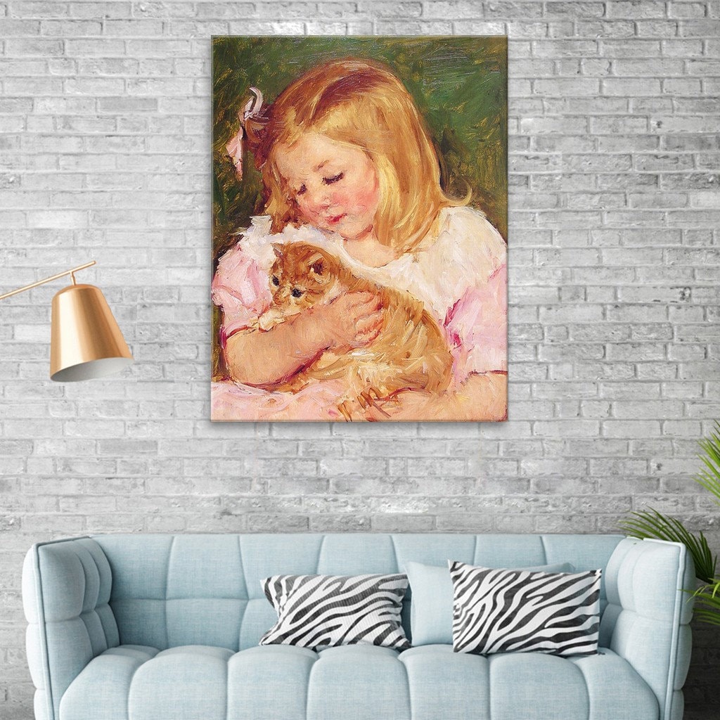 Sara Holding A Cat by Mary Cassatt Canvas Wall Art - Etsy
