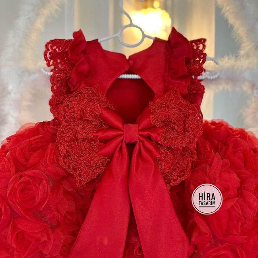 Red Rose Baby Lace Ribbon Tutu Wedding Girl Dress, Birthday Dress, Prom ...