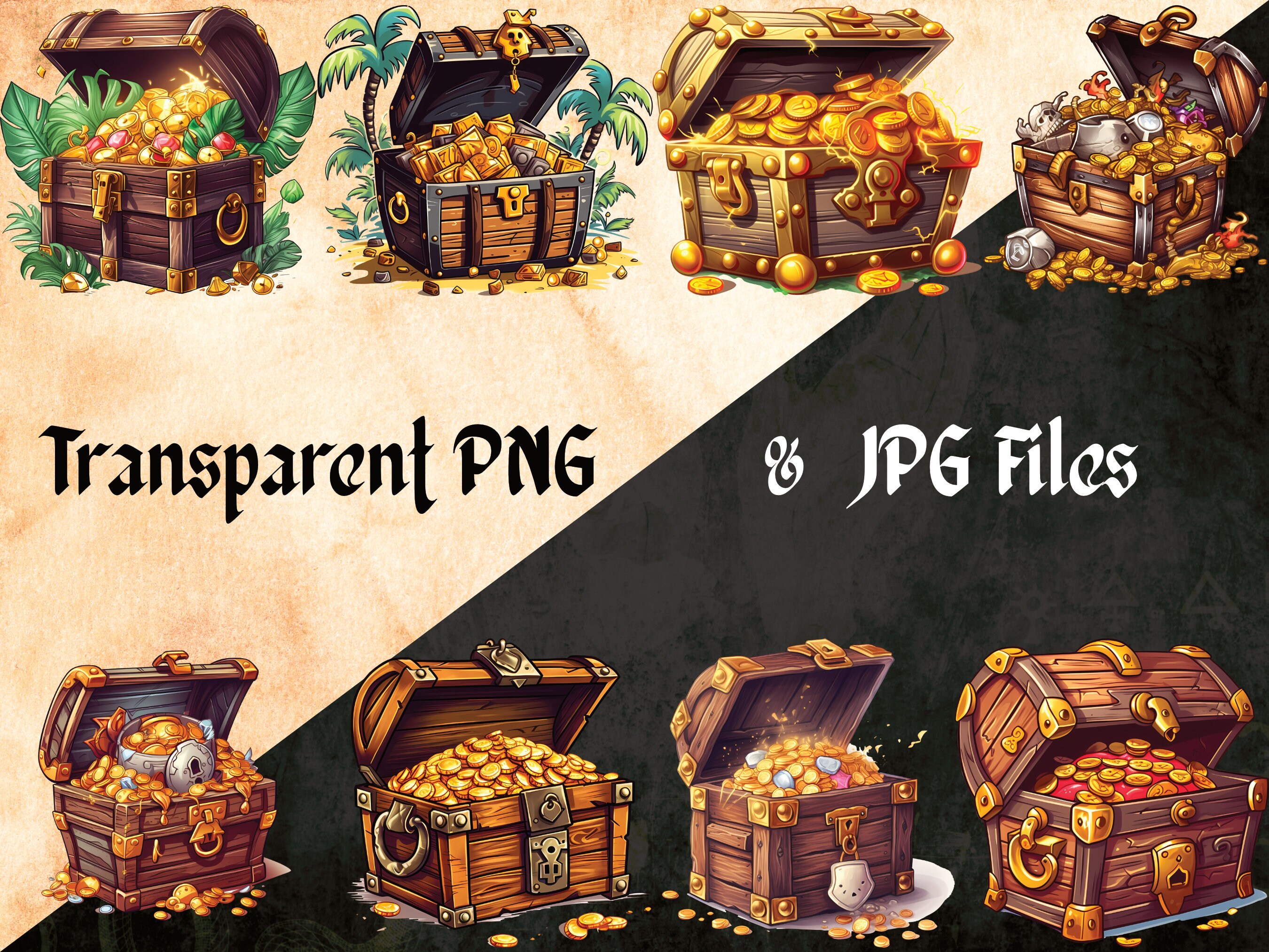 Treasure Chest Full of Gold Clipart With Transparent Background, Pirate ...