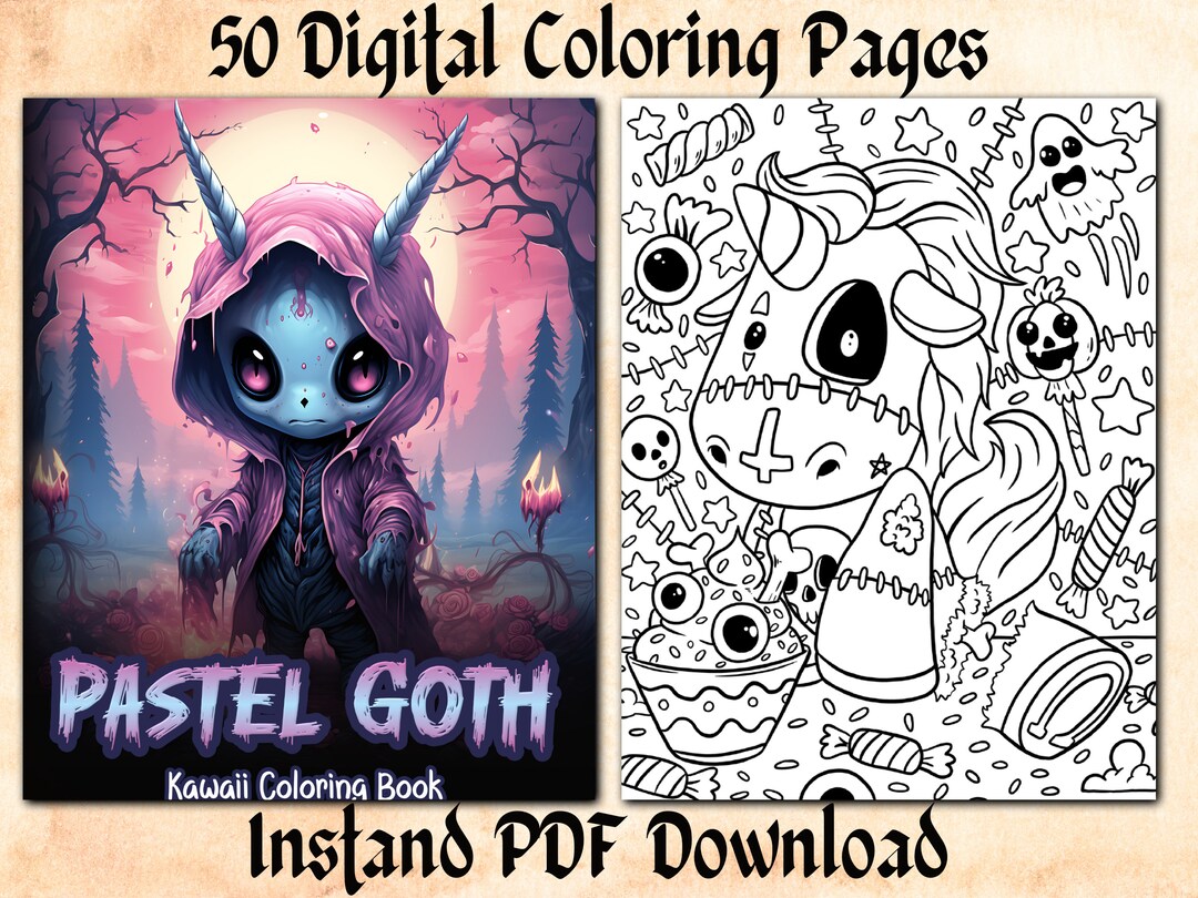Creepy Kawaii Digital Coloring Book Cute Creatures PDF - Etsy