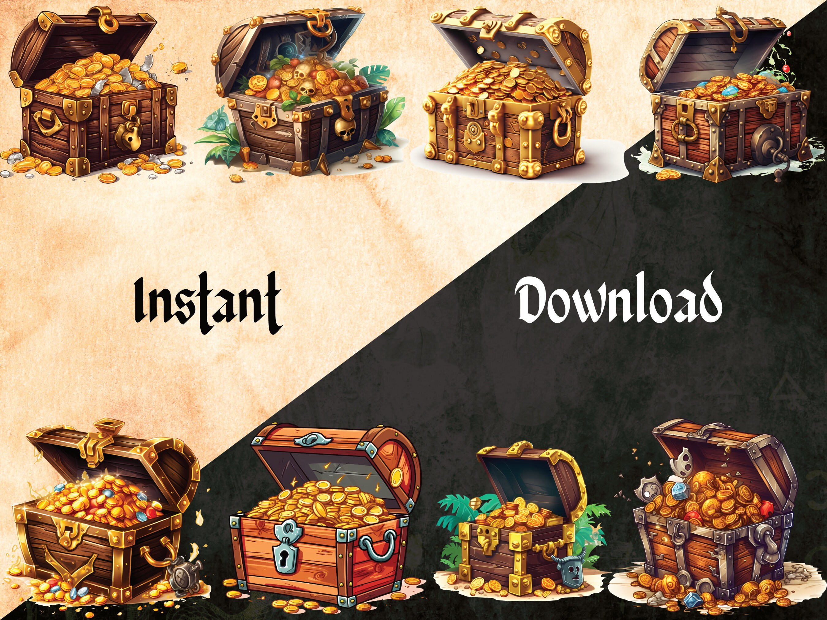 Treasure Chest Full of Gold Clipart With Transparent Background, Pirate ...