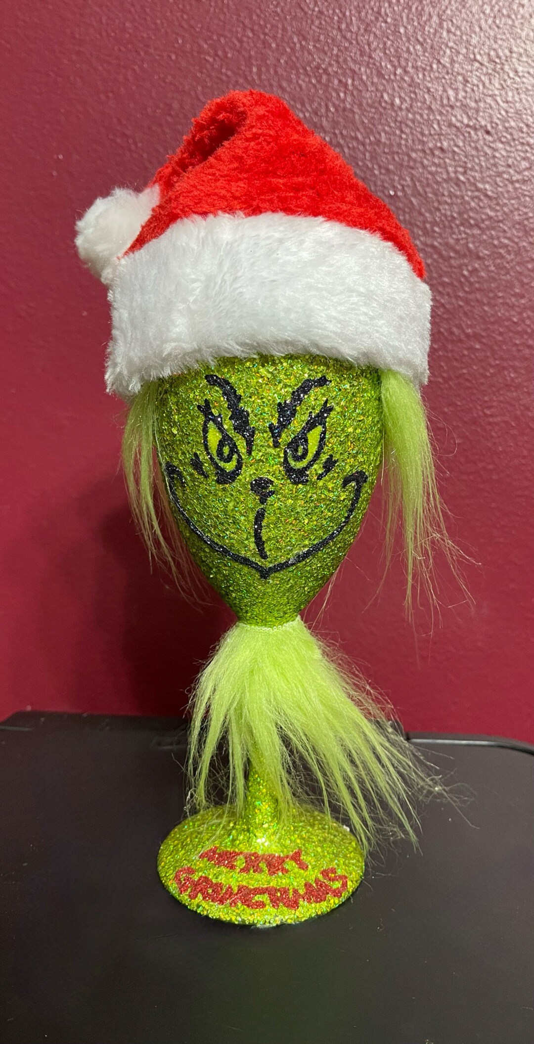 Glittered Grinch Decorative Wine Glass - Etsy