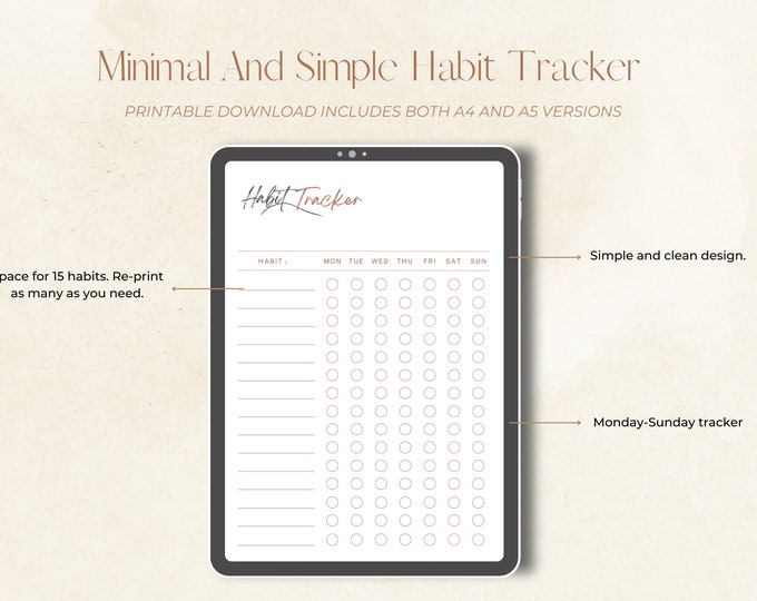 Habit Tracker Printable, Monthly and Weekly Habit Tracker Template, A4 ...