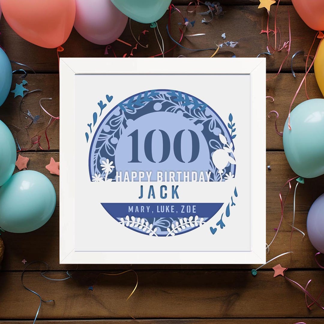 Happy Birthday Shadow Box, 100th Birthday Template, Multilayer Dxf ...