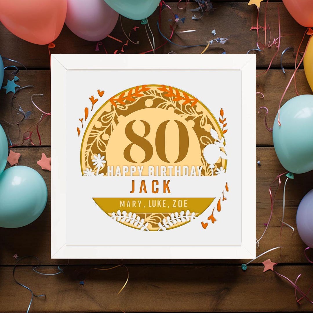 Happy Birthday Shadow Box, 80th Birthday Template, Multilayer Dxf ...