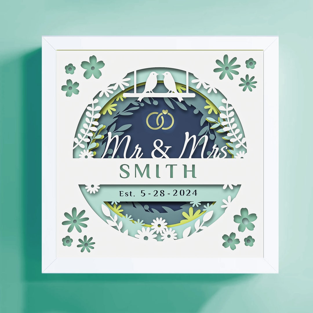 3D Floral Wedding Shadow Box With Custom Words, Wedding Shadowbox ...