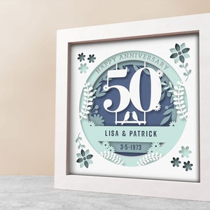 3D Anniversary 50 Years Shadow Box Custom Name and Numbers, Wedding ...